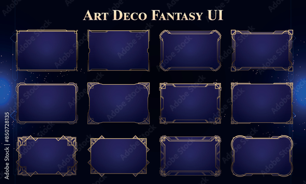 Set of Art Deco Modern Windows for user interface. Fantasy magic HUD ...