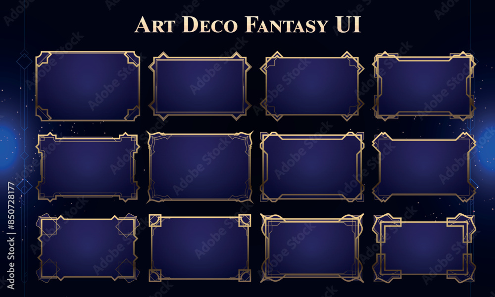 Set of Art Deco Modern Windows for user interface. Fantasy magic HUD ...