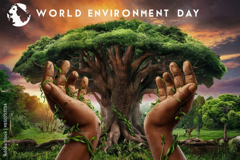 Conceptual illustration for World Environment Day featuring a vibrant ...