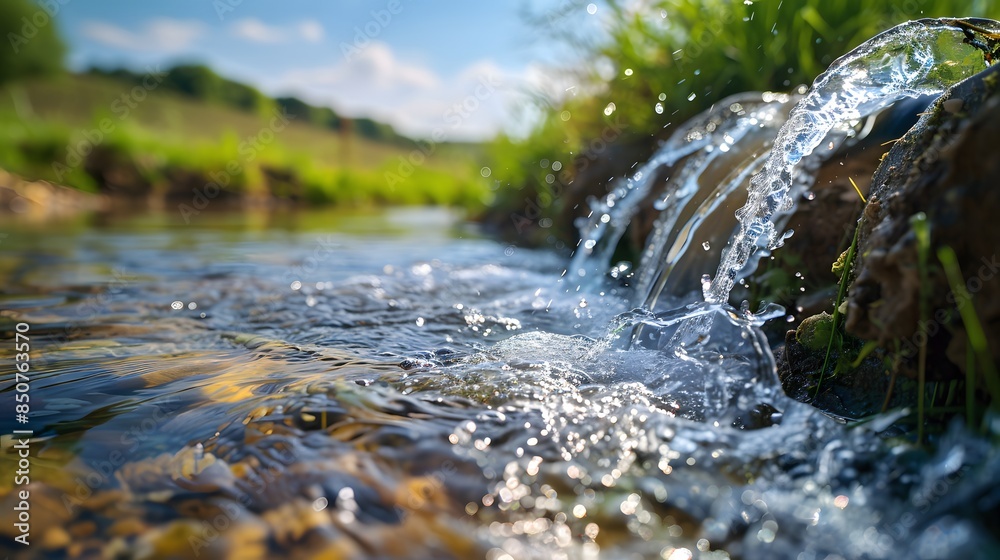 Water flowing from pipes into the river. The water quality concept ...