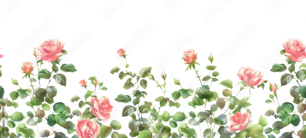Seamless Horizontal Watercolor roses Bush Shrubs Bottom Border isolated ...
