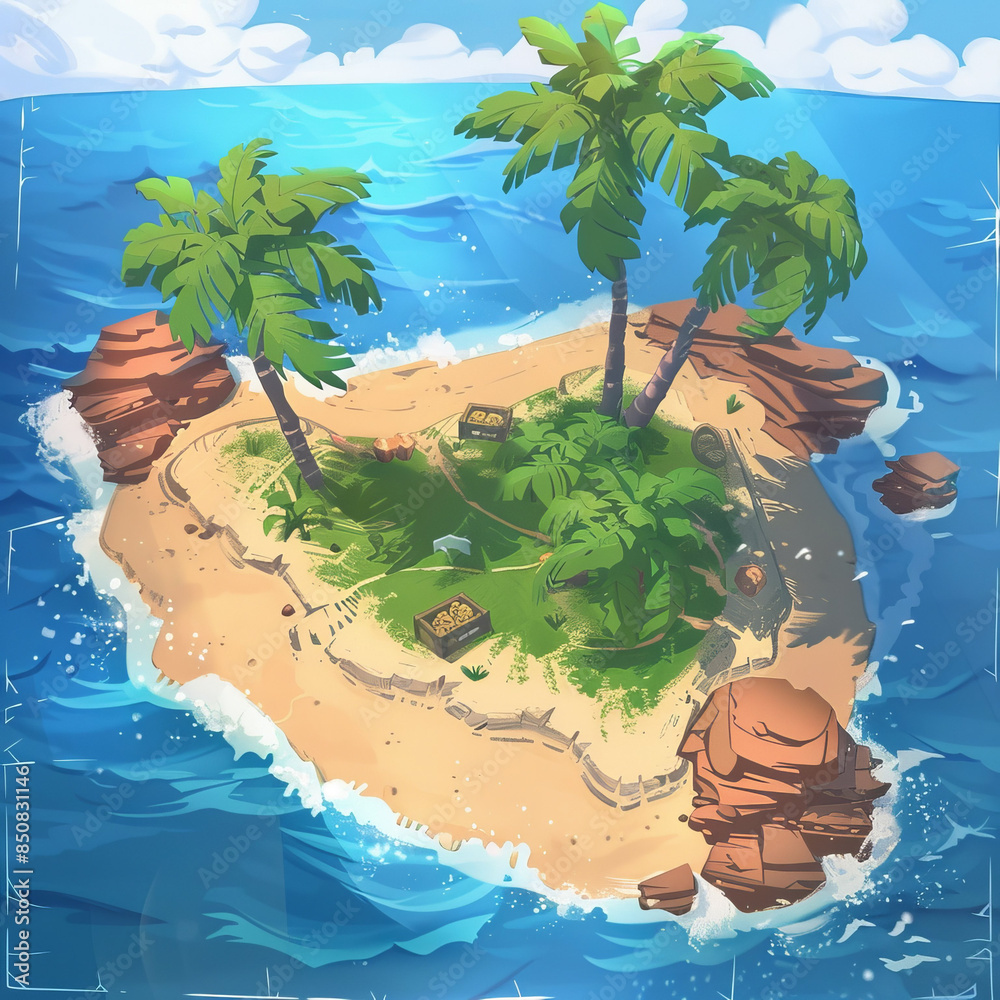 ภาพประกอบ Stock Deserted Island Adventure Battle Map with Hidden ...