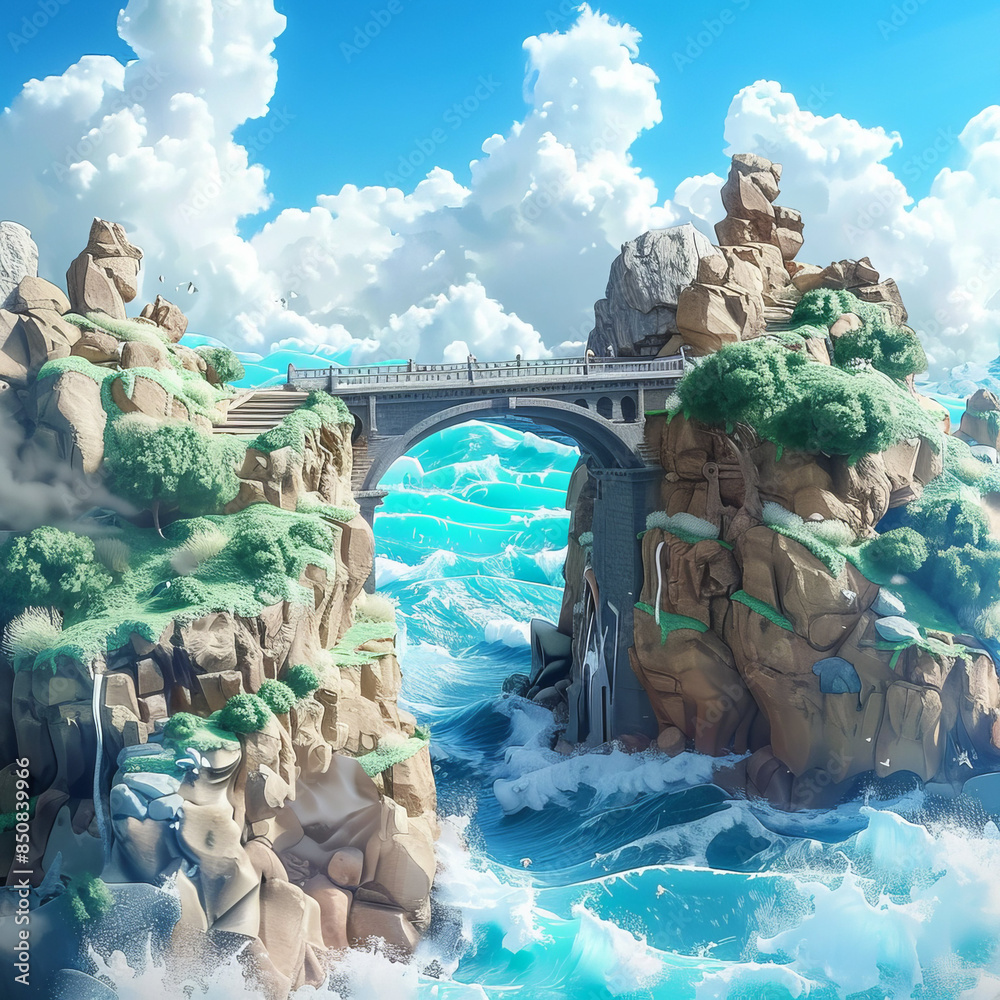 Ilustración de Stock Windy Cliff Edge Battle Map with Narrow Bridge Gen ...