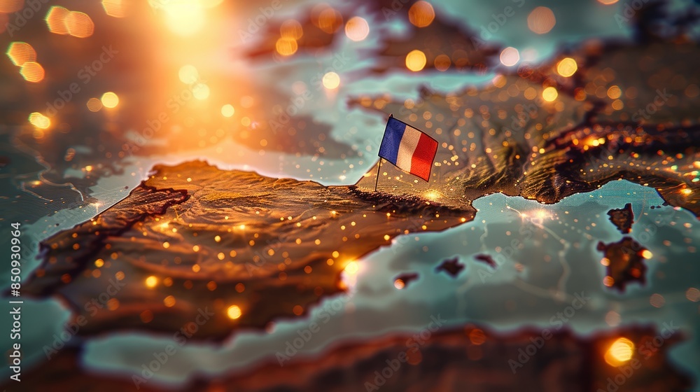 Illuminated Map of Europe with French Flag in Focus Stock Illustration ...