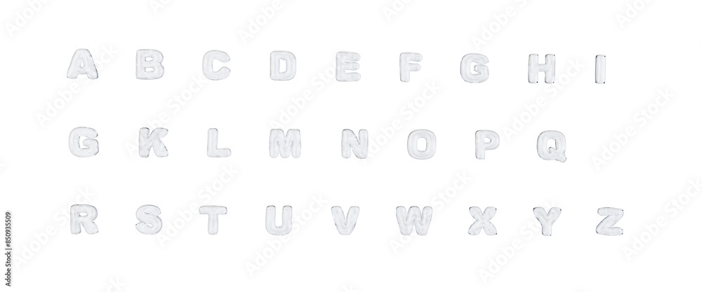 Set glass letter A to Z. Transparent font letter. Full alphabet of ...