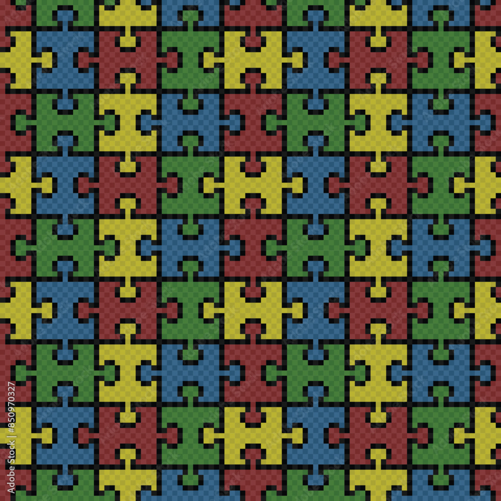 Seamless color pixel background with puzzle. Stock Vector | Adobe Stock
