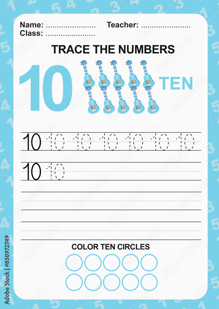 Trace and write number for children. Exercise for children to recognize ...