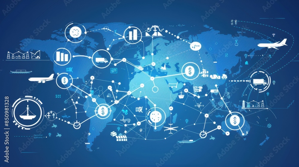 A detailed map of the world with interconnected lines representing ...