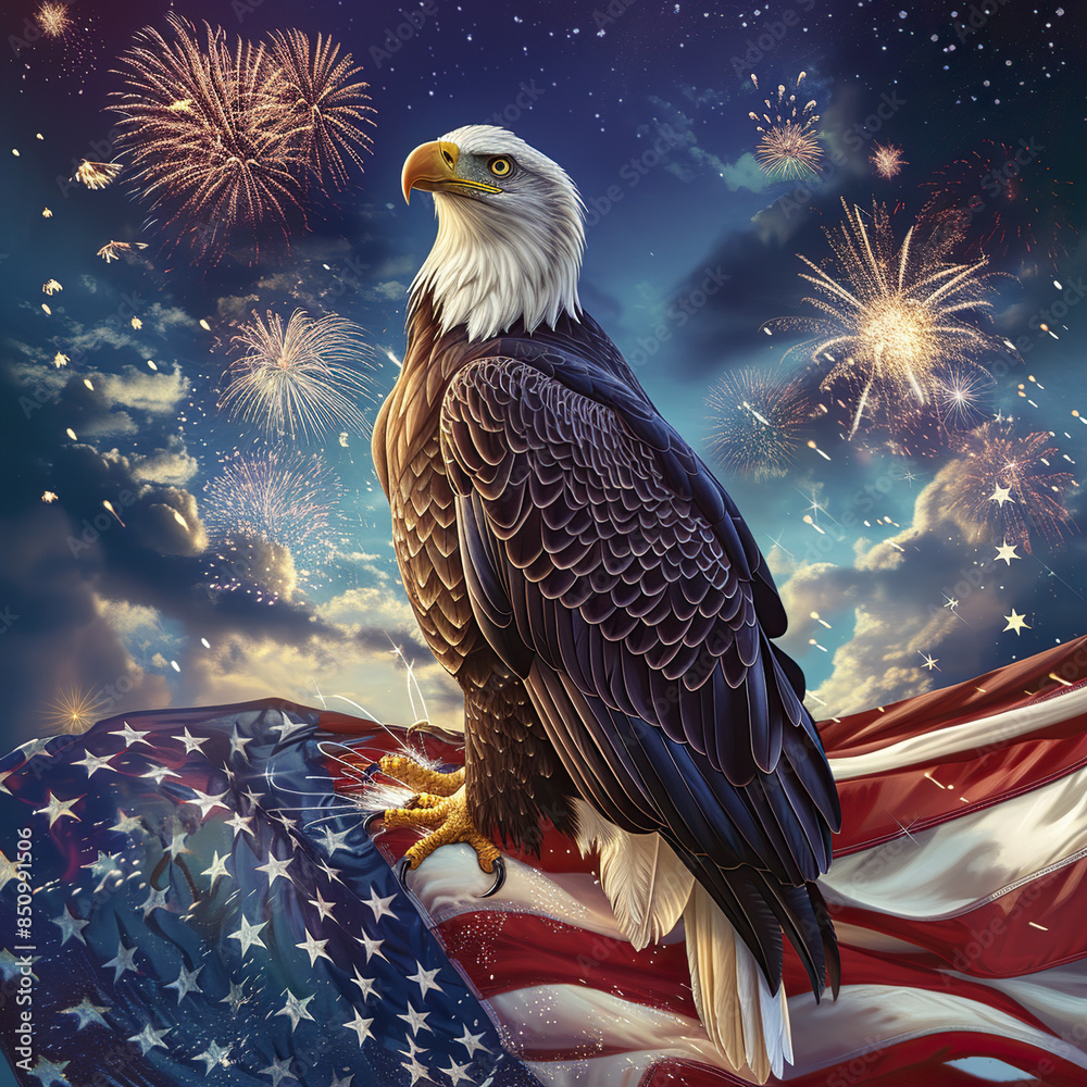 American Bald Eagle - symbol of america -with flag. United States of ...
