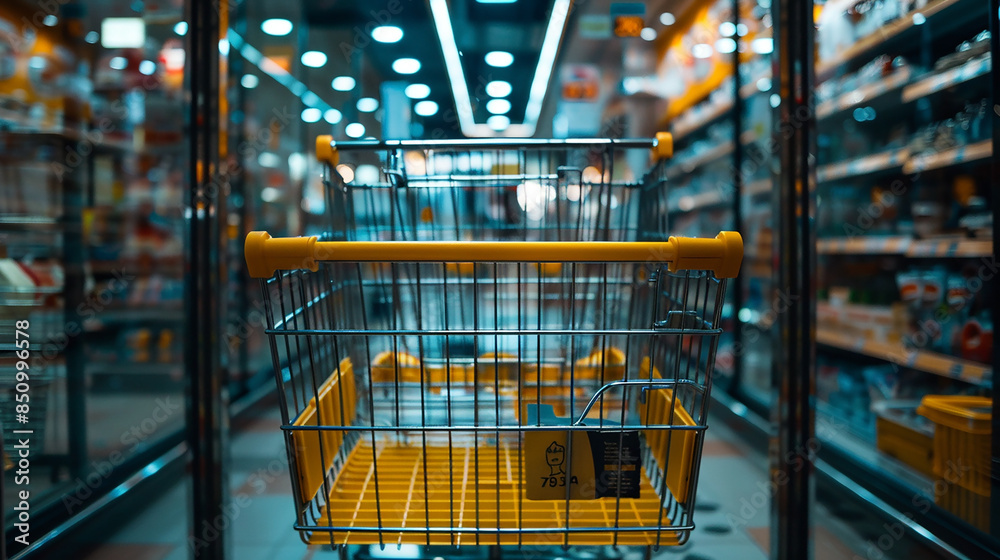 closeup photo of shopping cart trolley filled with household goods and ...