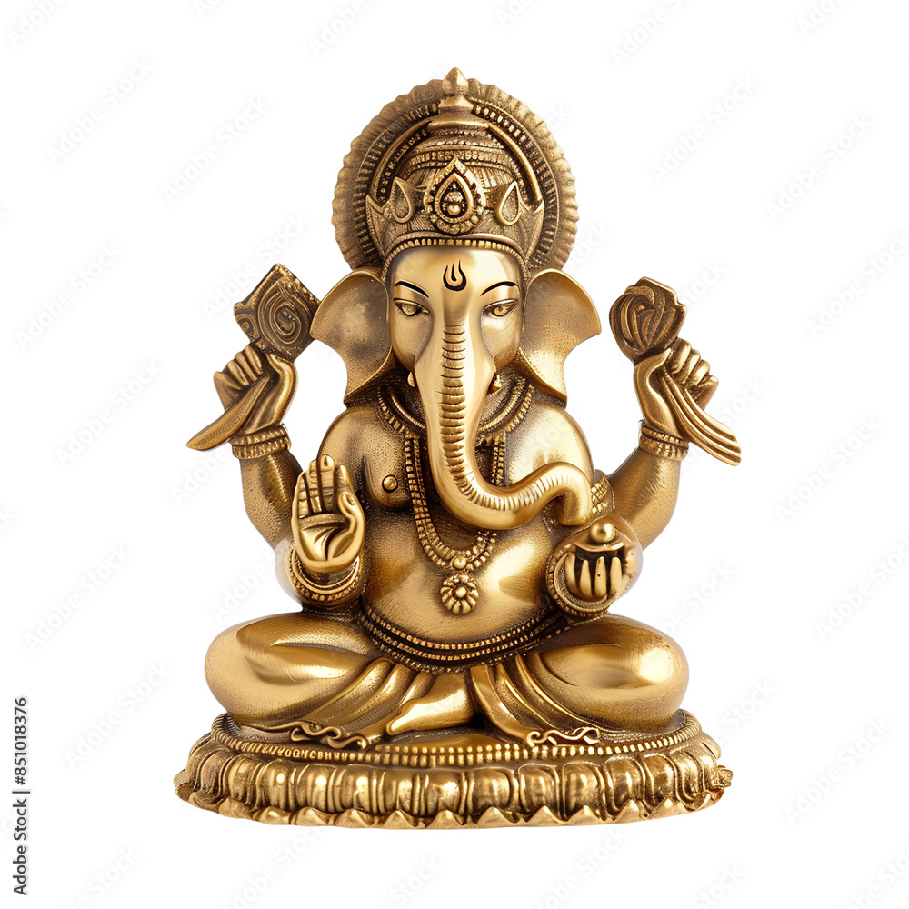Ganesha golden figurine, religious Indian god elephant in pose ...