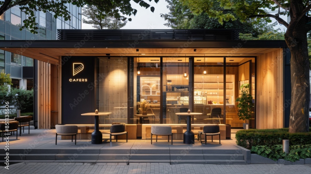 A modern cafe in Tokyo with a sleek design and inviting outdoor seating ...