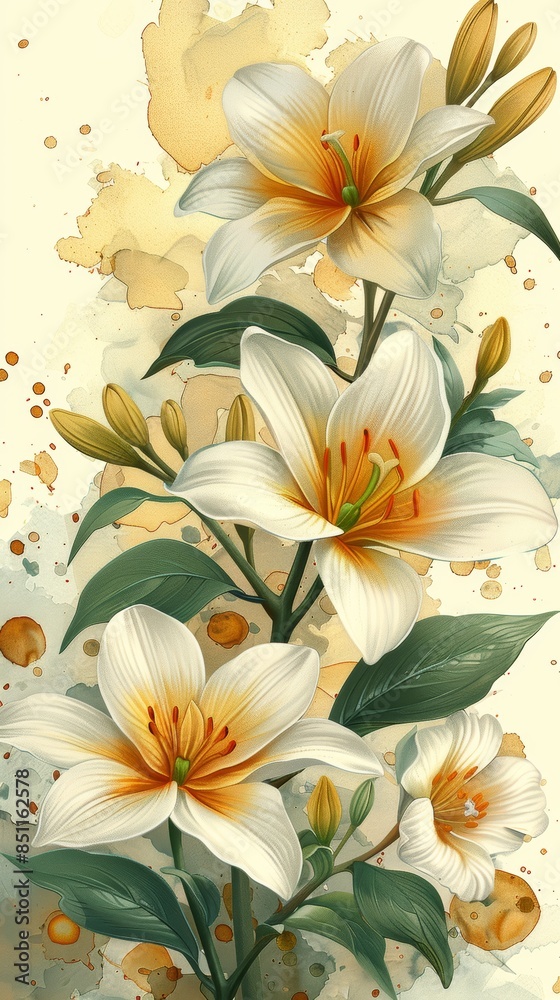 Daisy colored writing paper template with cute little lilies at the ...