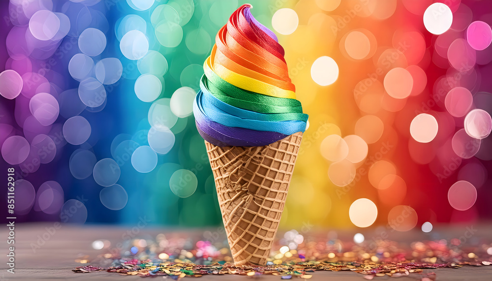 eis, creme, waffel, regenbogen, bunt, close up, borek, farbe, gay ...