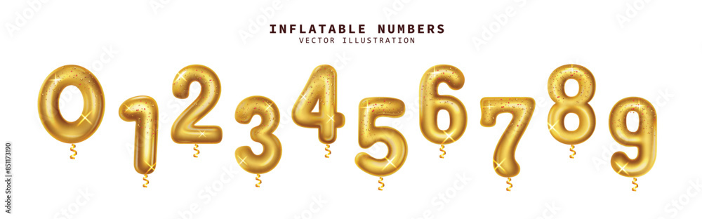 Birthday number inflatable vector set design. Inflatable balloons in ...