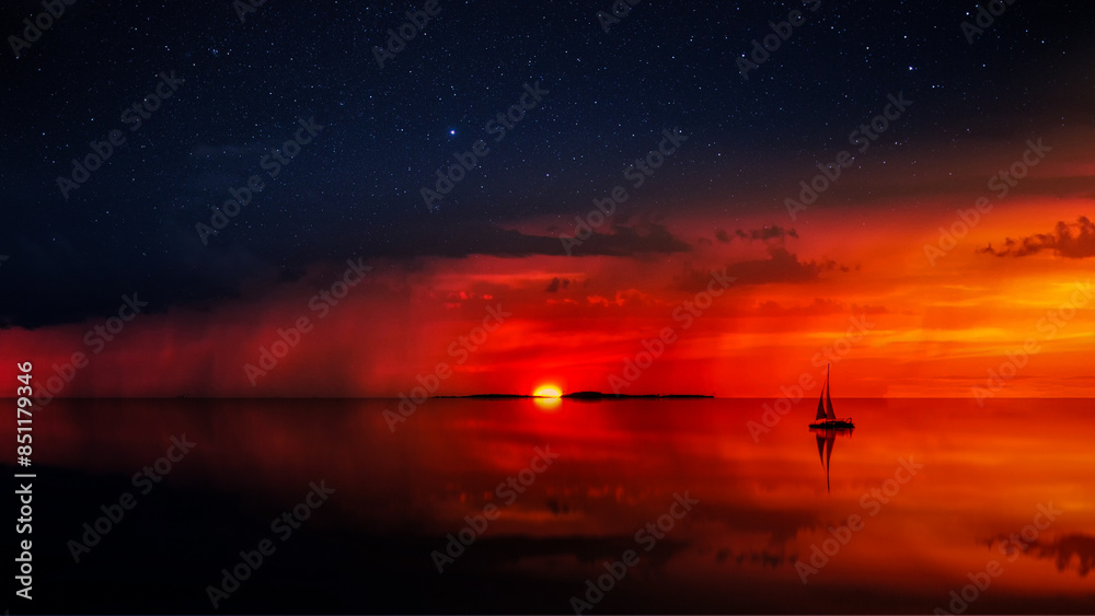 HD Space wallpaper for desktop, a sail boat in the red sunset during ...