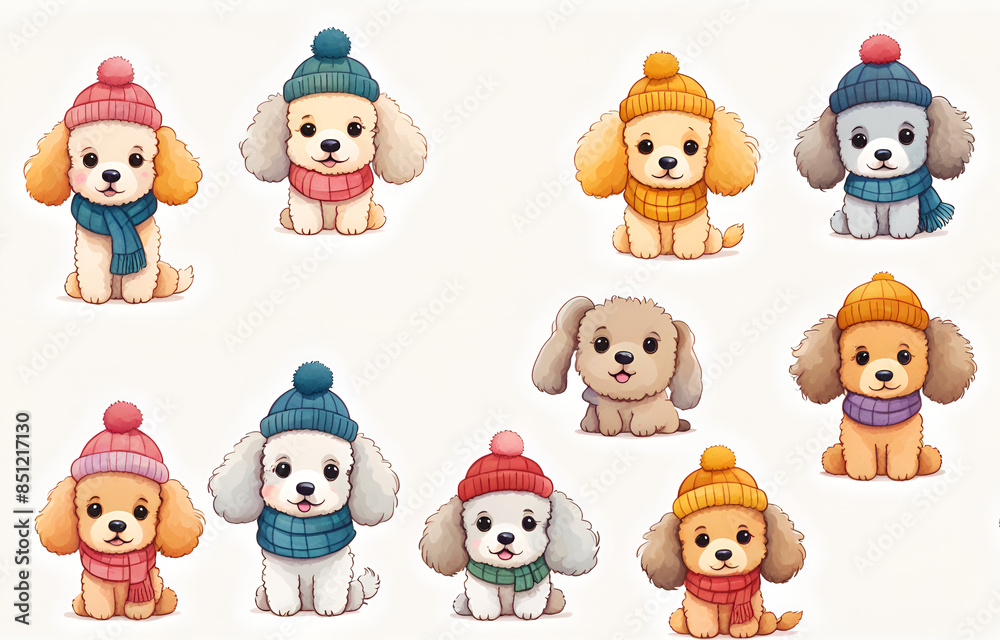 Cartoon Poodle wearing hats and necklaces,Poodle ，Duoge Comics. Multi ...