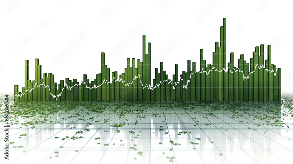 a very simple stock market graph, in green, going up from left to right ...