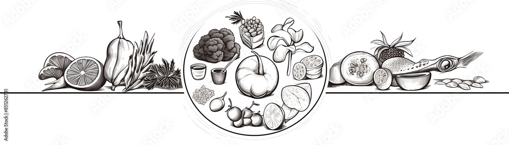 Minimalist vector design of a balanced diet plate with food groups in a ...
