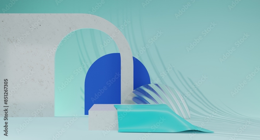 Light blue 3D red silk cloth Podium Background with red smooth backdrop ...