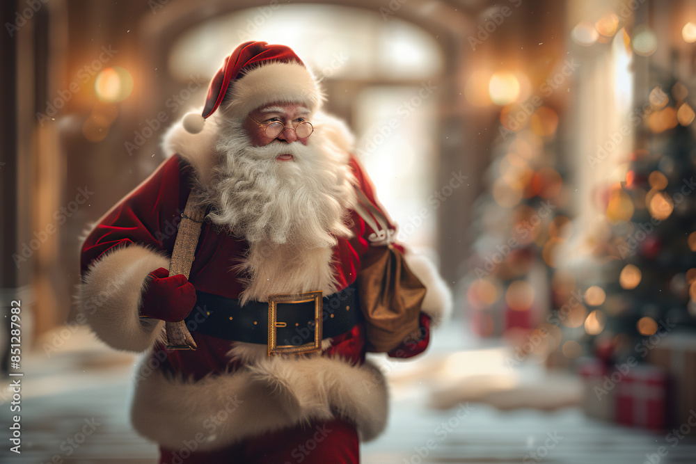 A festive image of Santa Claus posing with two young children, likely a ...