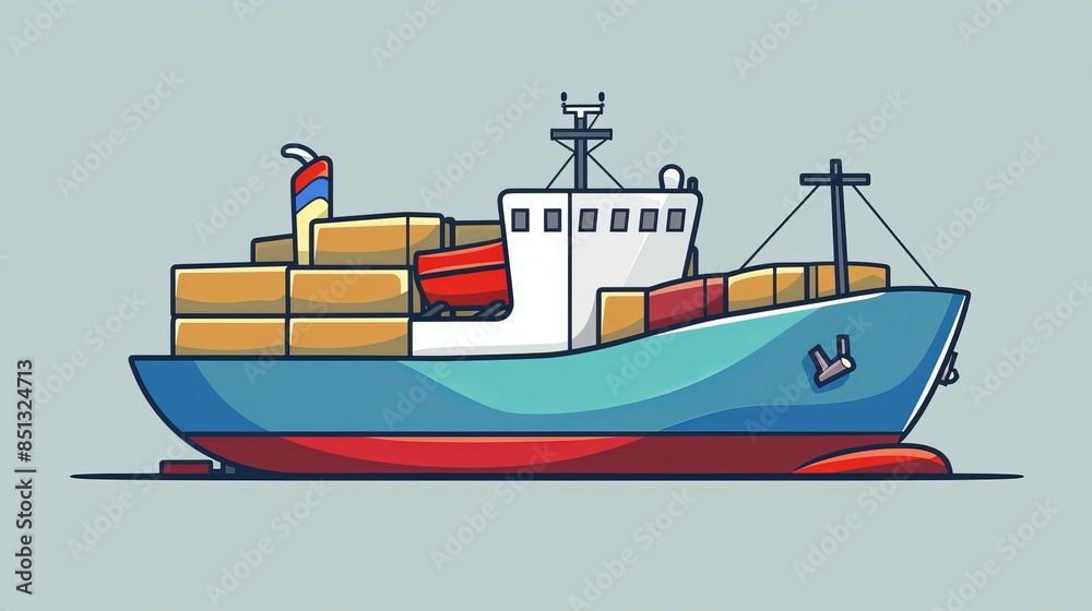 Cute cartoon cargo ship design for t-shirts, icons, logos, labels ...