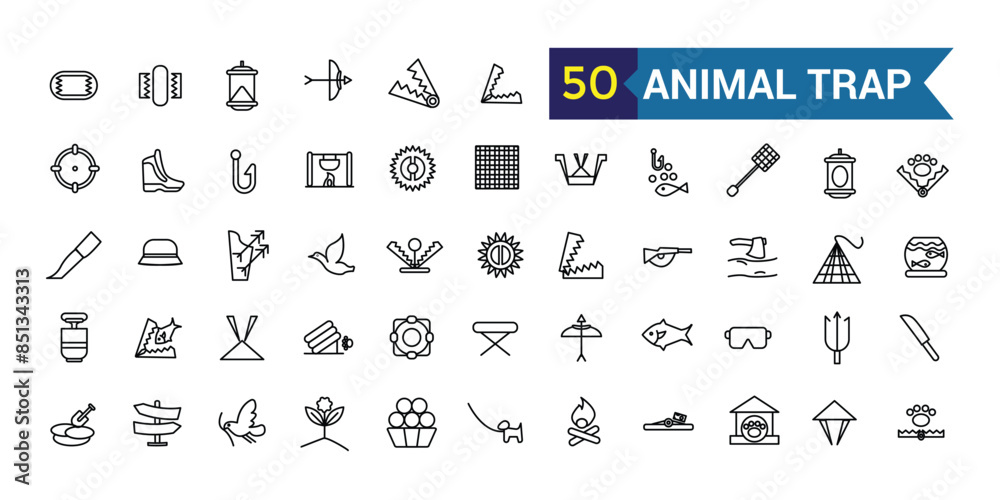 Animal trap icons set. Outline set of animal trap vector icons for ui ...