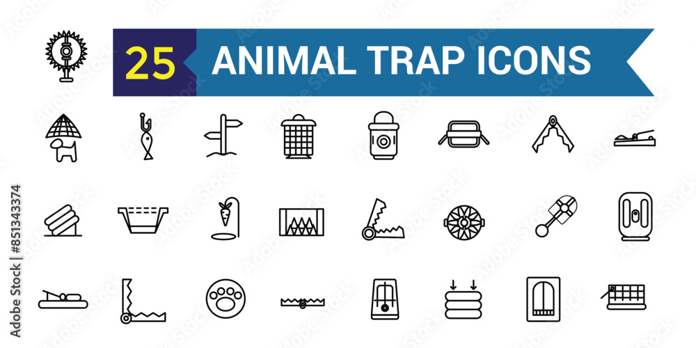 Animal trap icons set. Outline set of animal trap vector icons for ui ...