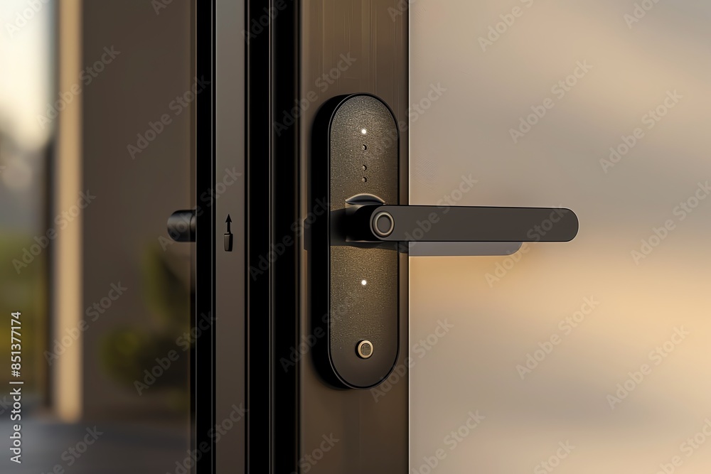 Modern smart door lock with sleek design, illuminated interface, and ...