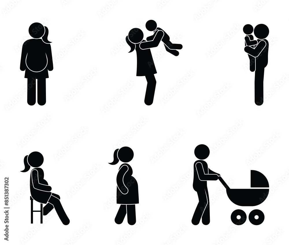 pregnancy, childbirth, stick figure person icons, stickman parent ...