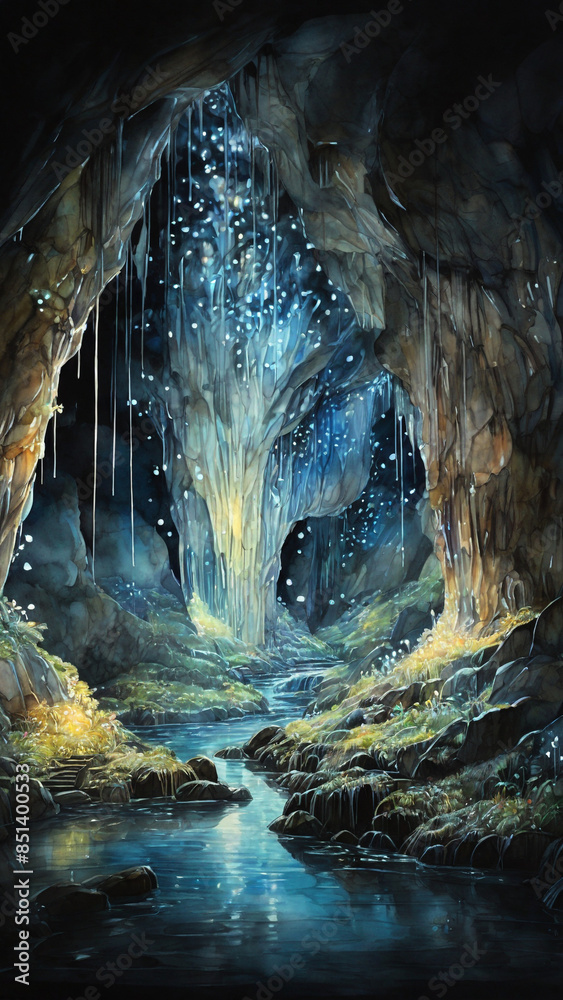 Watercolor painting: The mesmerizing beauty of the Waitomo Glowworm ...