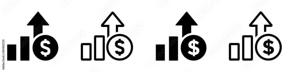 Dollar rate increase vector icon set. Rise cost vector illustration ...