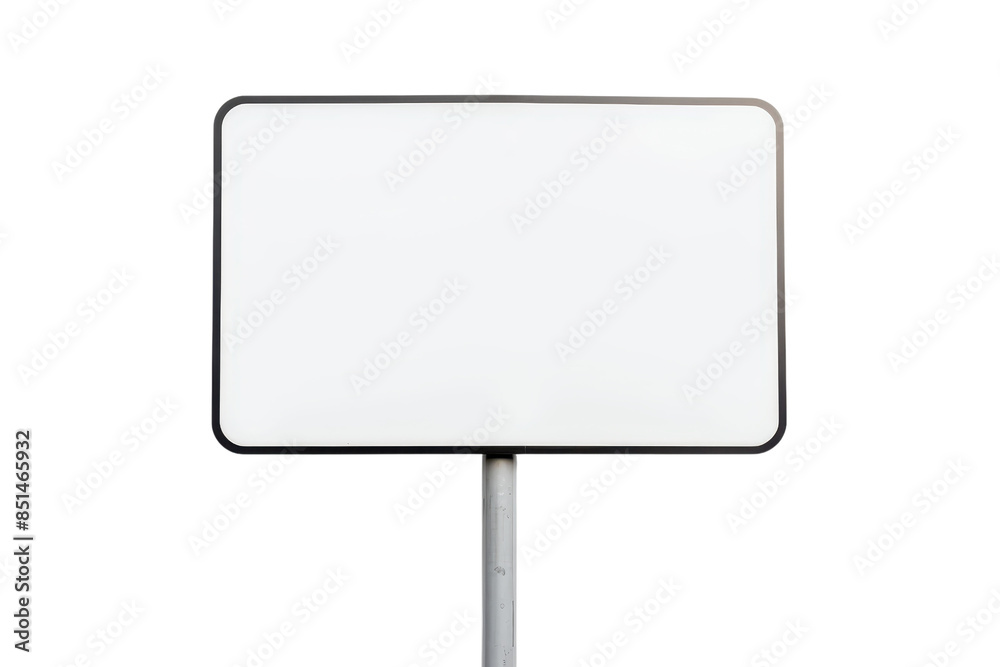 Blank rectangular white sign with a black border on a metal pole ...