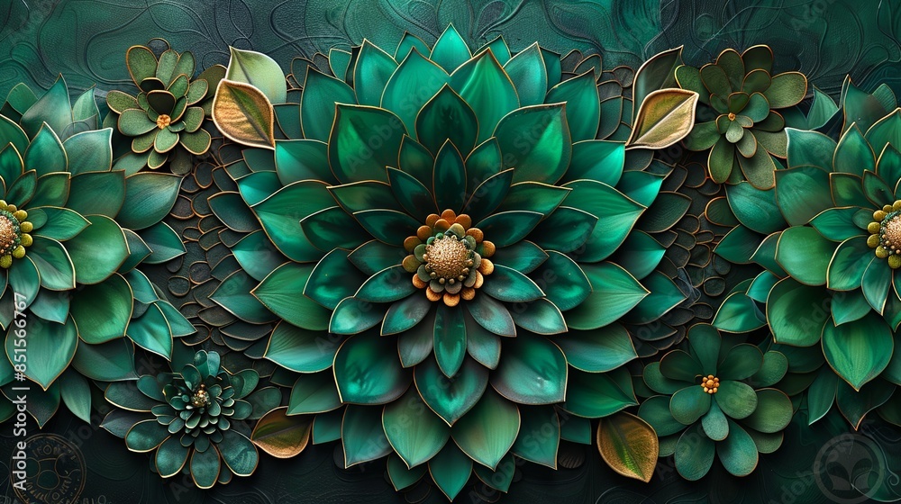 Intricate mandala patterns in shades of emerald and jade, evoking a ...