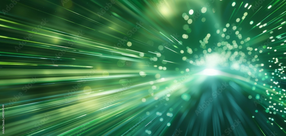 Abstract green light rays background, glowing speed lines with dark ...