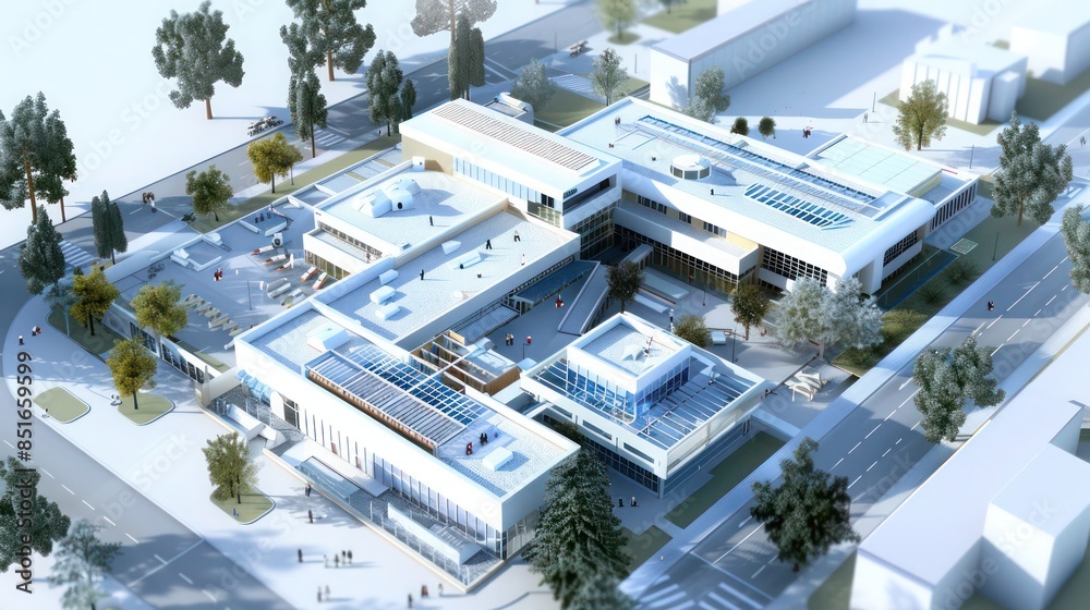 Plans for a modern hospital with specialized departments, patient rooms ...