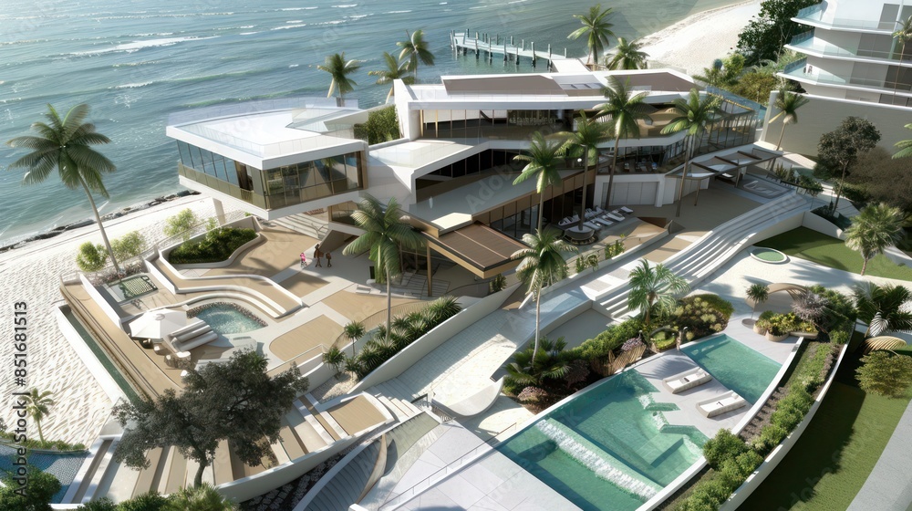 Detailed architectural plans for a luxury beachfront condominium with ...