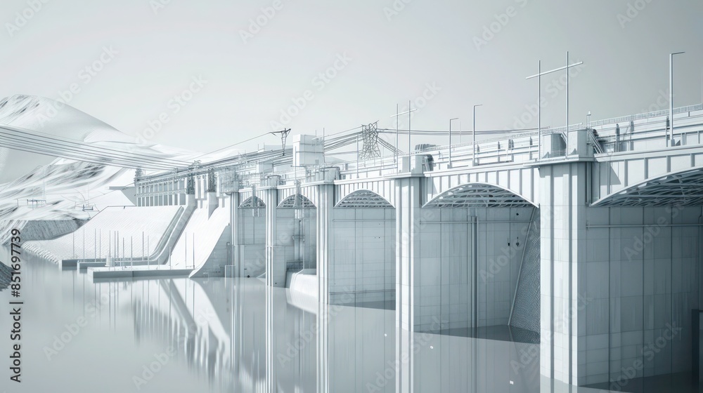 Technical drawings of a state-of-the-art hydroelectric power plant with ...