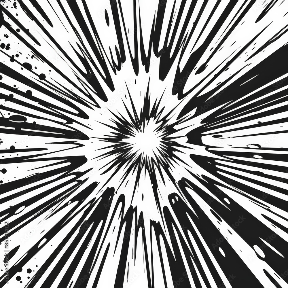 Dynamic black and white comic explosion illustration, depicting an ...