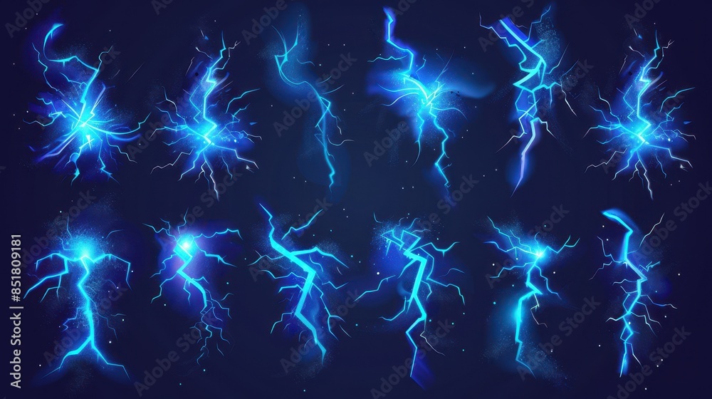 Cartoon lightning animation. Animated frames of electric strike, Stock ...