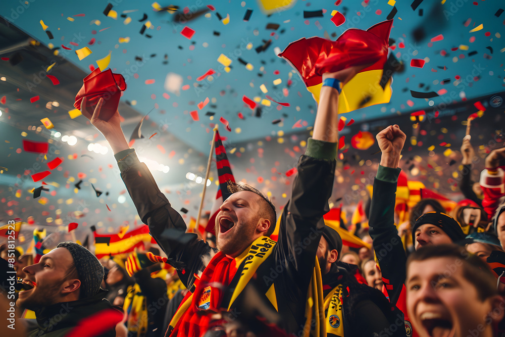 A dynamic image of Belgian football supporters celebrating in the ...