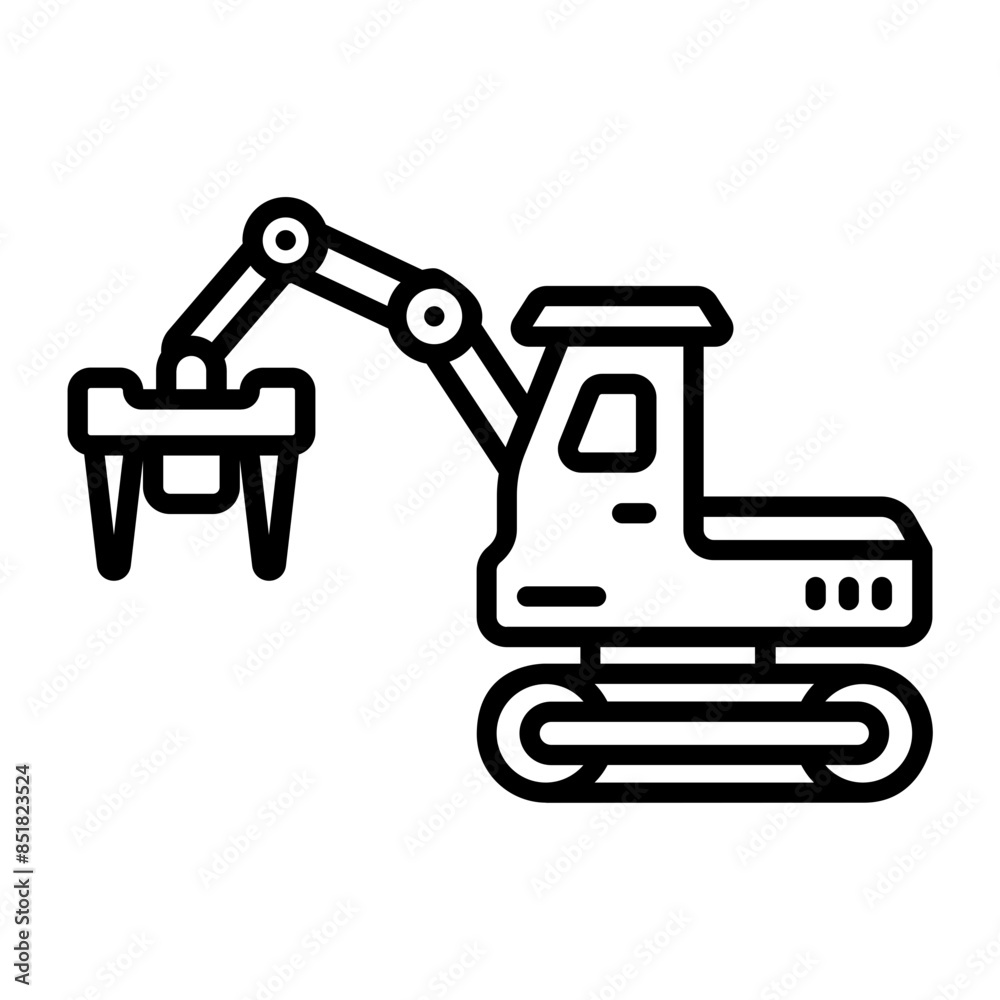 steep terrain shovel clam grapple vector icon design, timber and lumber ...
