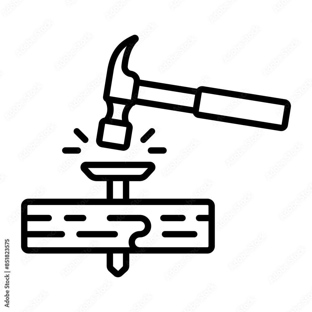 Mortise and tenon concept, Hammer Hitting the Nail head to Joint the ...