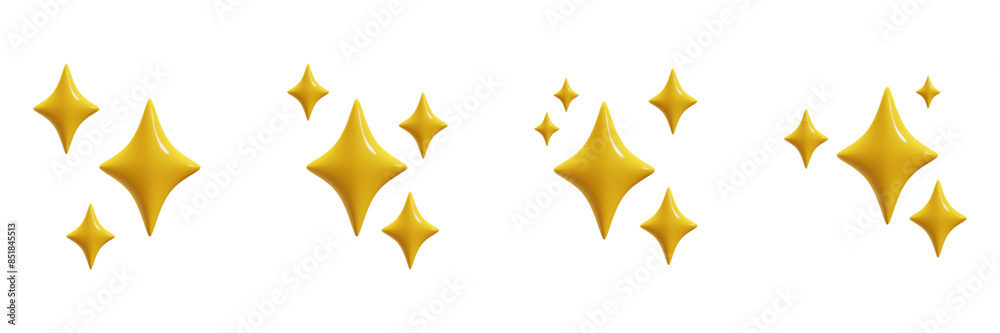 3D Gold star sparkle set emoji. Cute shiny star shaped object. Magic ...