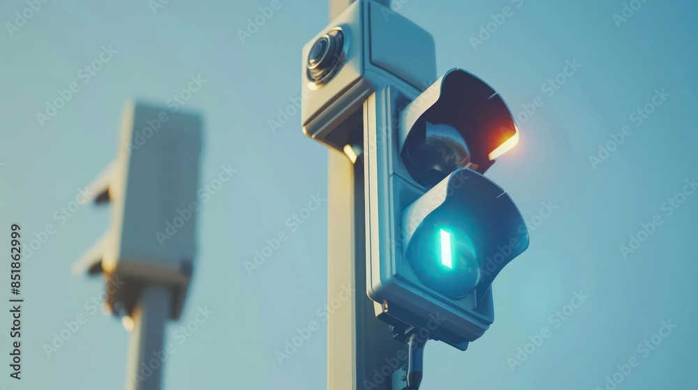 A closeup of a smart traffic light with an integrated camera and AI for ...