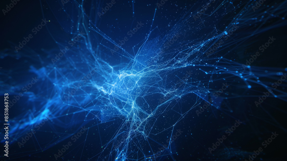 dark blue background, complex light trajectories, Maifest the AI era ...