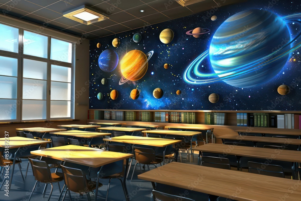 Hightech classroom with a 3D holographic model of the solar system for ...