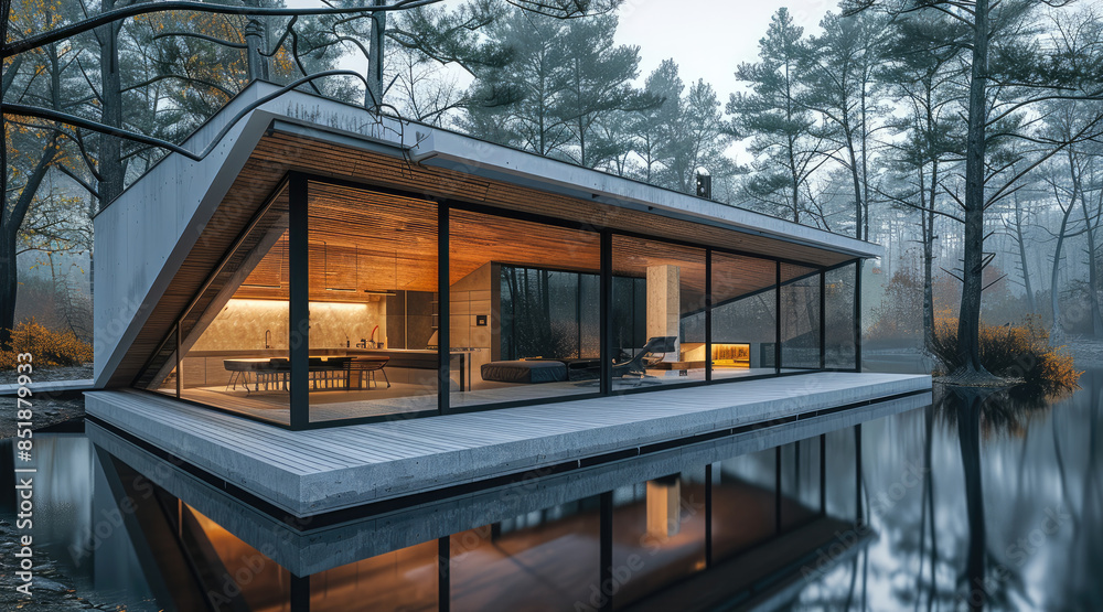 A minimalist cabin in the shape of an inverted triangle, located on ...