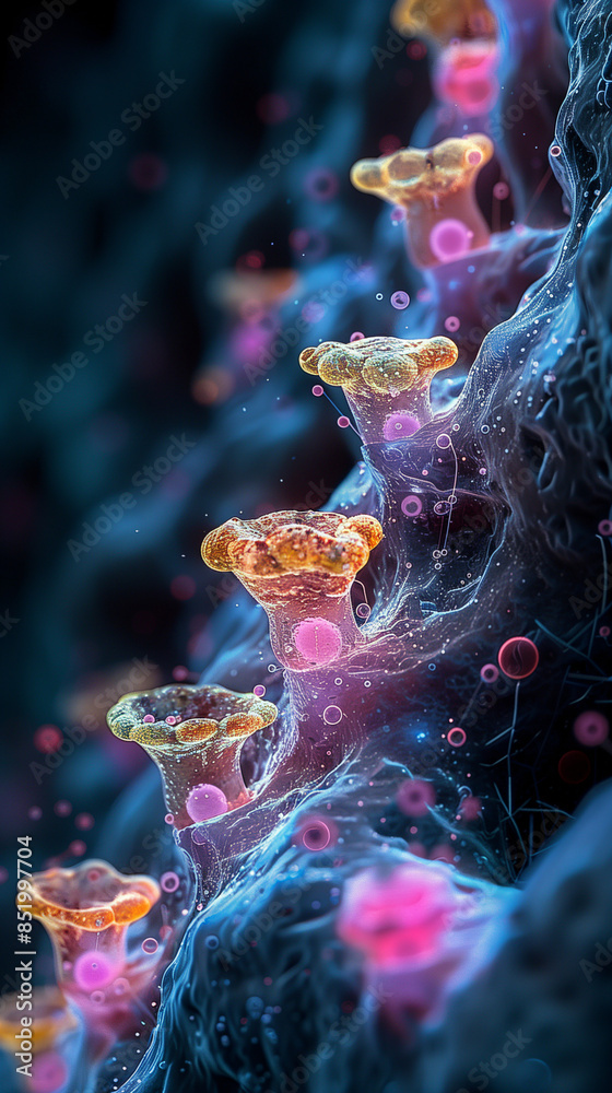 Microscopic image of taste bud sensory cells on the tongue, showing the ...