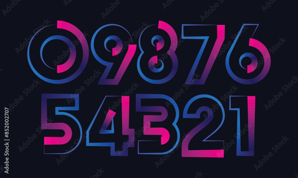 Colorful gradient set with number from 1 to 12, 3d realistic golden ...
